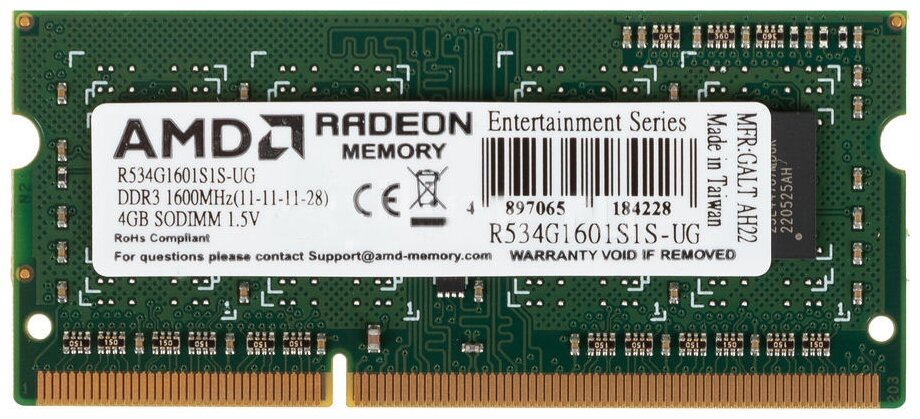 Оперативная память AMD SO-DIMM DDR3 4Gb 1600MHz pc-12800 CL11 (R534G1601S1S-UG)