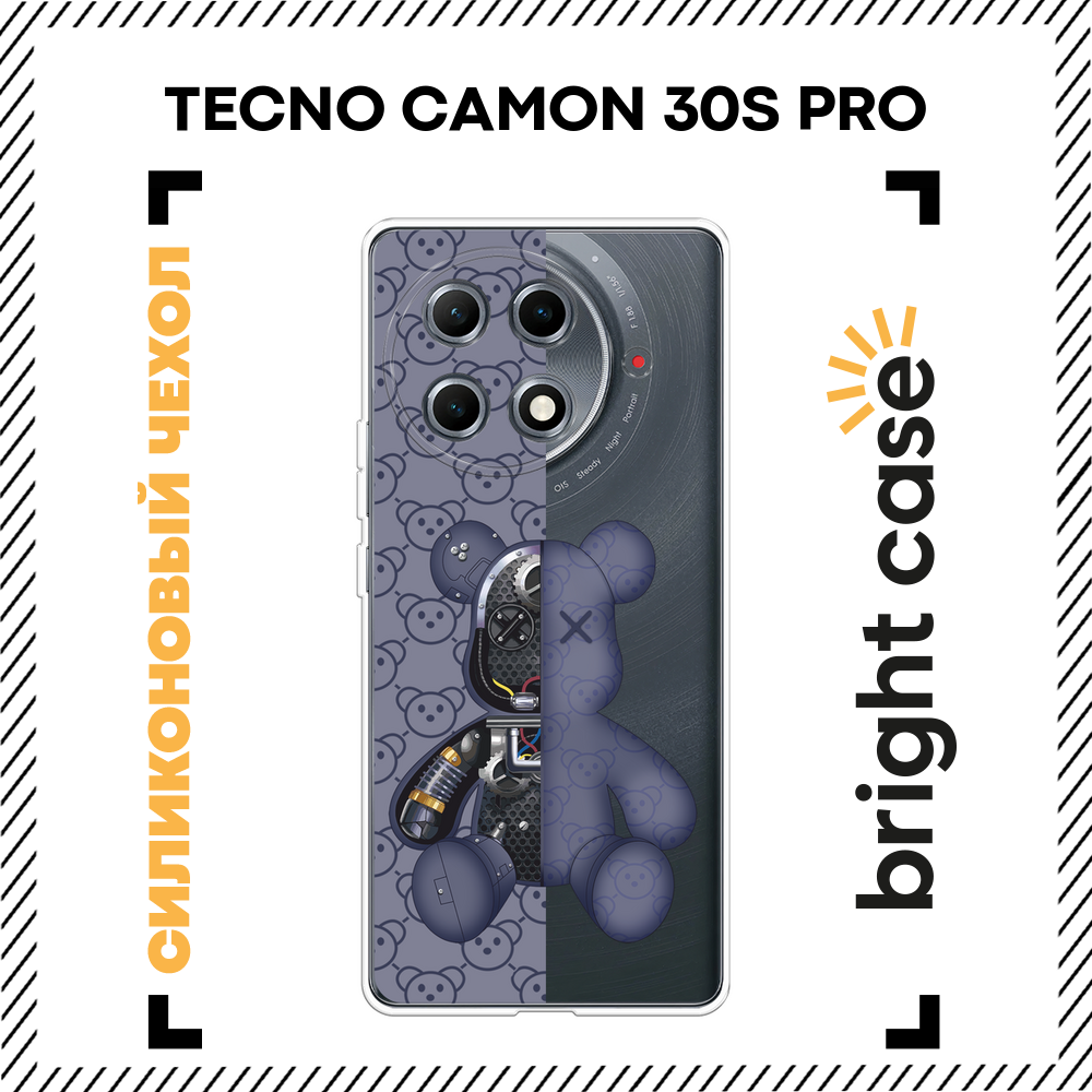 Чехол на Tecno Camon 30S Pro / Текно Камон 30S Про с принтом Медведь половинка, прозрачный