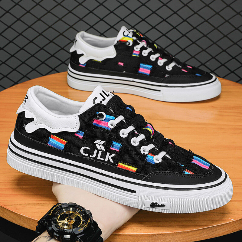 MOOCIE Новые дышащие холщовые туфли с отверстиями в корейском стиле, модная универсальная обувь, мужские туфли без застежек