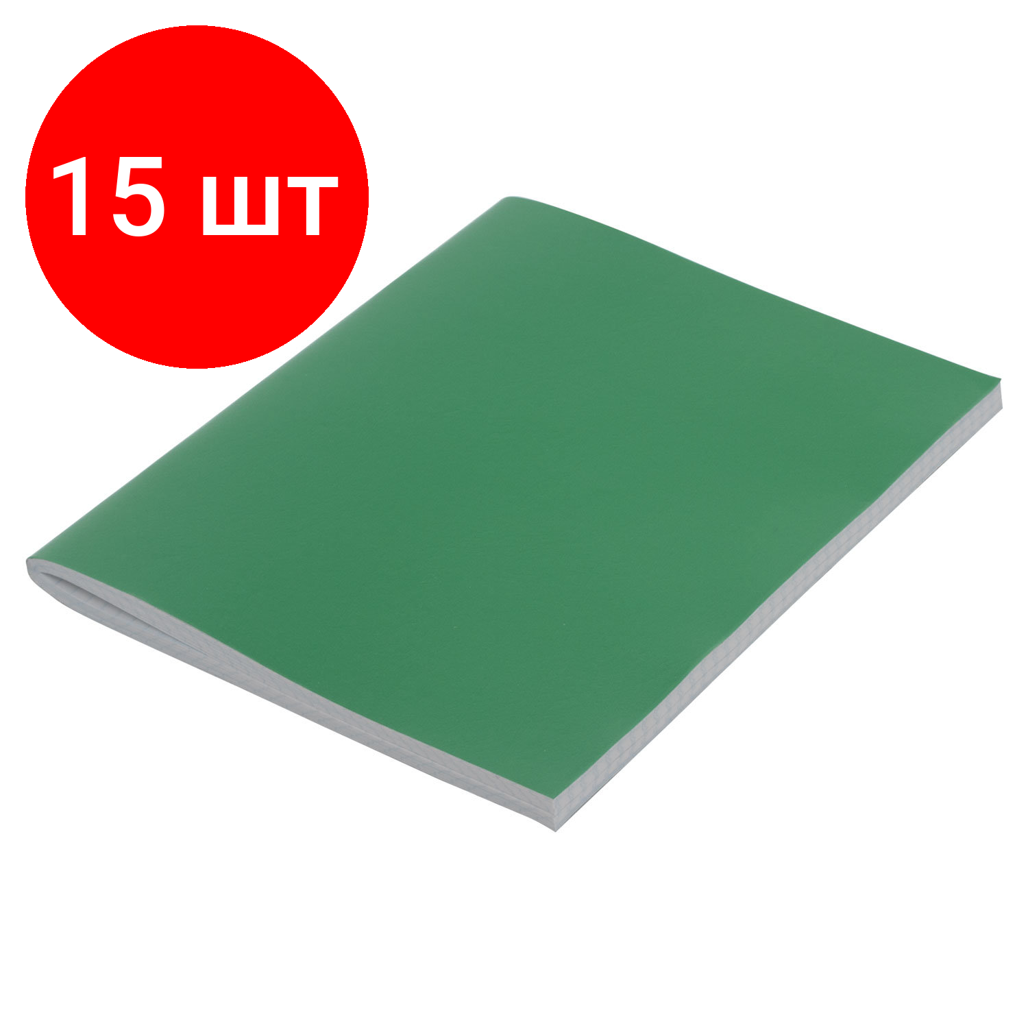 Комплект 15 шт, Тетрадь бумвинил, А4, 96 л, скоба, офсет №2 эконом, клетка, STAFF, зеленый, 403407