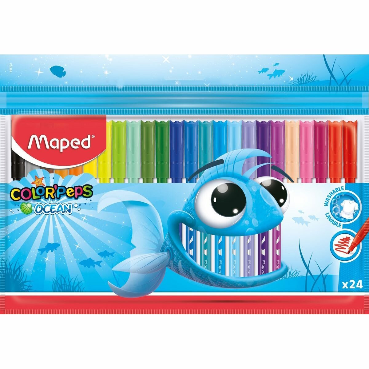 Набор фломастеров 24 цвета Maped Color'Peps Ocean (линия 1мм, смываемые) пвх-упаковка (845722), 12 уп.