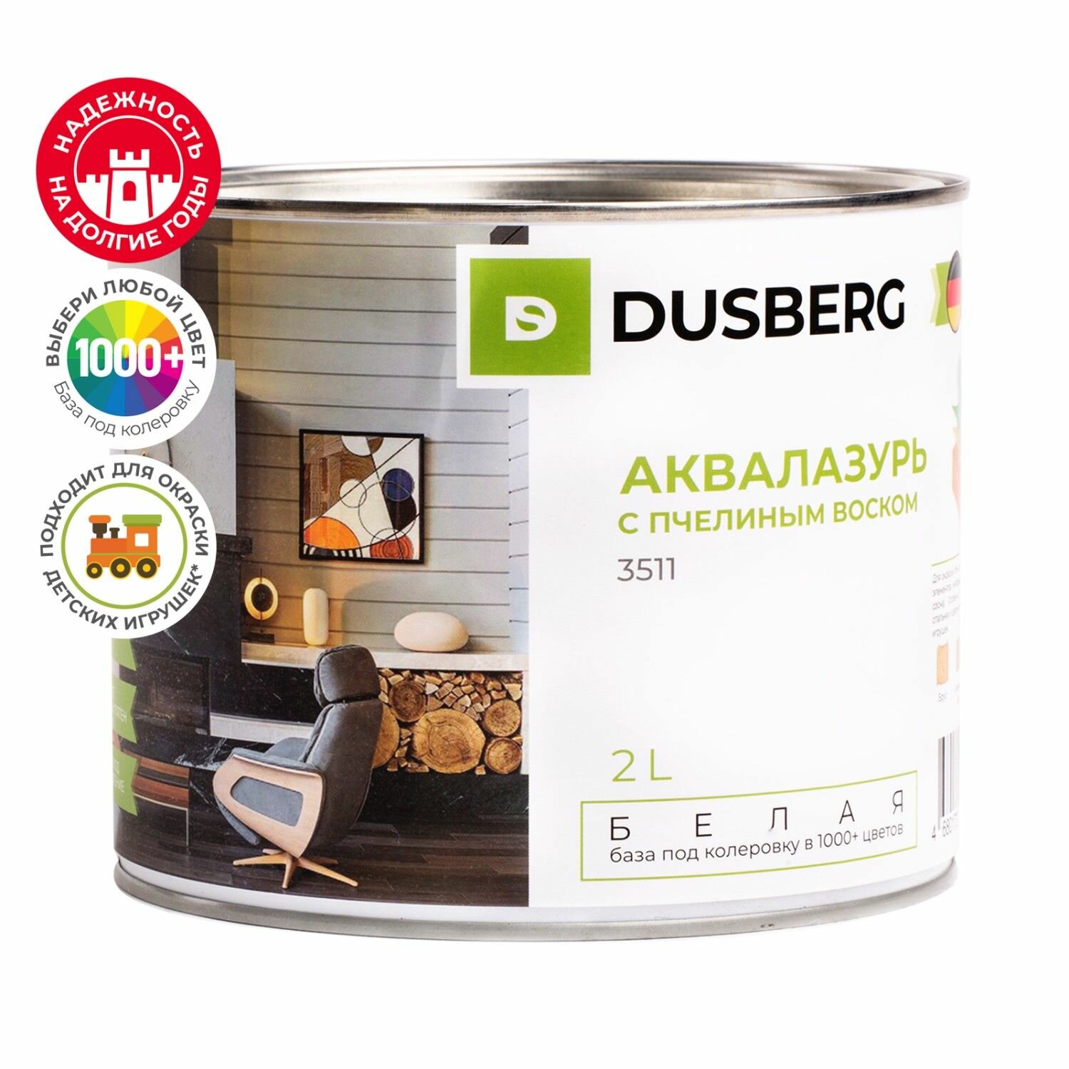 Аквалазурь с пчелиным воском для внутренних работ белая матовая Dusberg 3511 (2л)