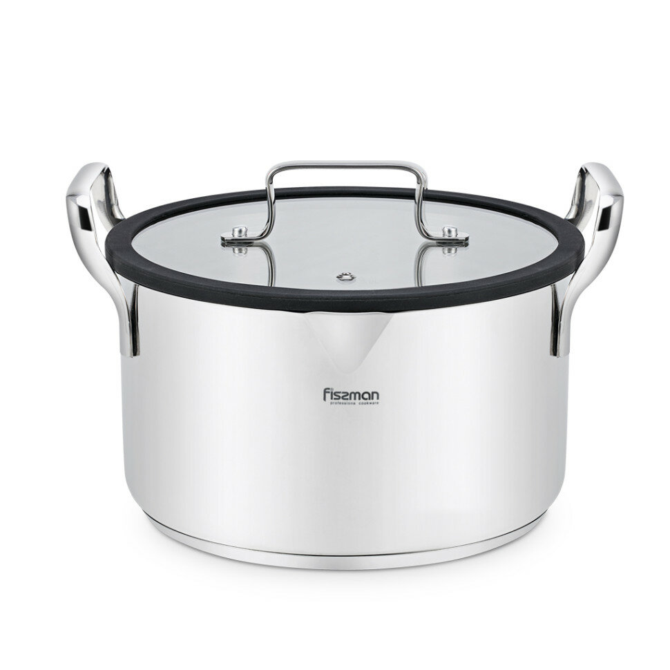 5267 FISSMAN Кастрюля FABIA 4,5л; 22x12,5 см с крышкой (нерж. сталь) Ручки-нерж. сталь; Крышка-стекло; Индукция; Термоаккумулирующее многослойное дно.