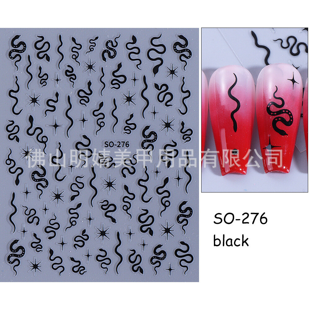 Наклейки для ногтей "Солнце, Луна и Звезды", богемный стиль, зеркальные, черные, SO-276