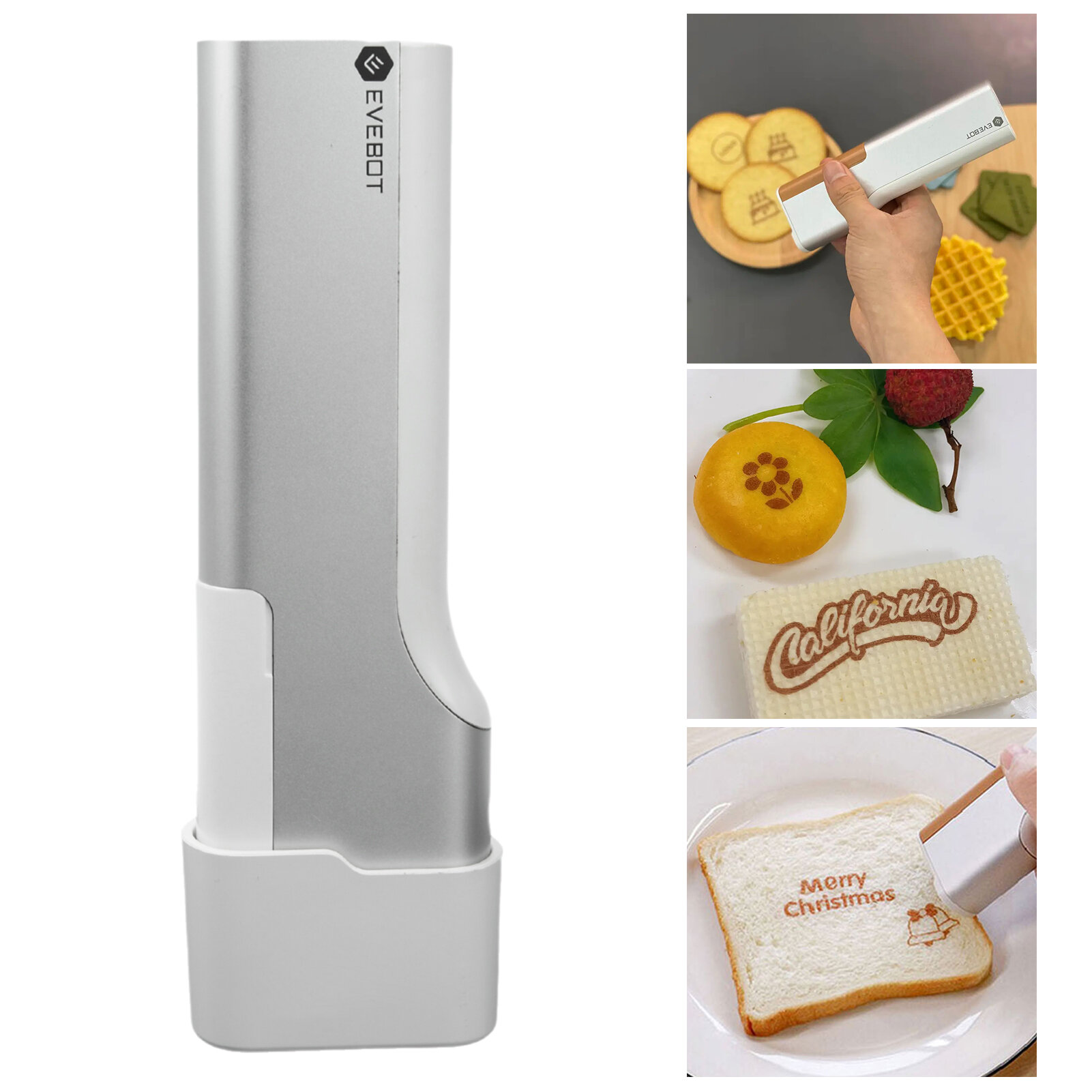 Портативный пищевой принтер Printpen Портативный мини-художественный струйный дизайн DIY Patterns Design Беспроводное подключение BT Подходит для ресторанов, пекарен, кафе, хлеба, бисквитного торта - Поставляется с чернильным картриджем (черный)