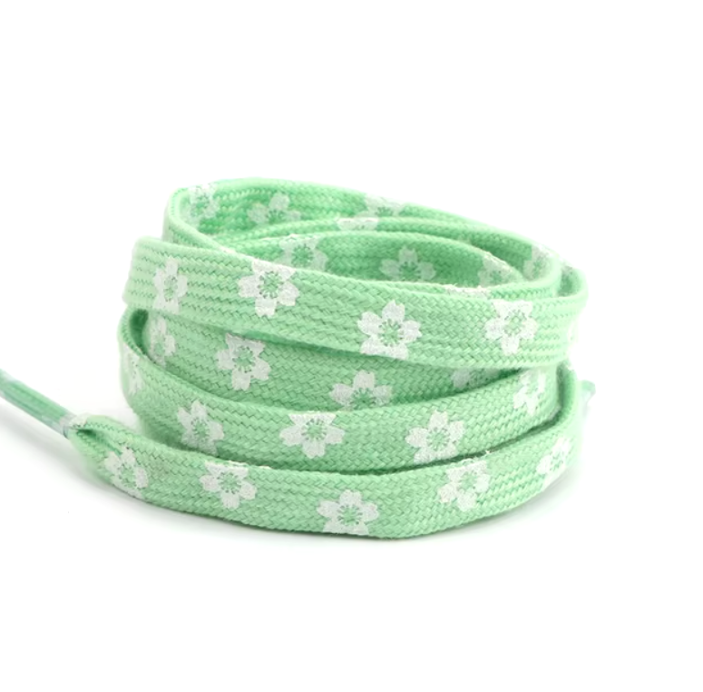 Спортивные шнурки "Цветочки" / Зелено-белый / 1 пара шнурков / 120 см