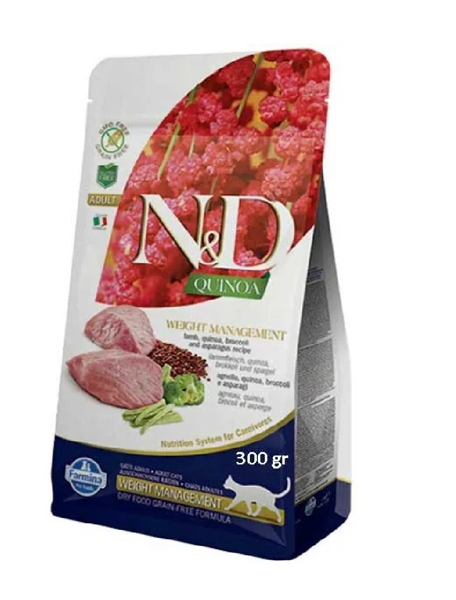 Farmina Корм сухой ND CAT GF Quinoa Weight Management Lamb для взрослых кошек с ягненком контроль веса 300 г