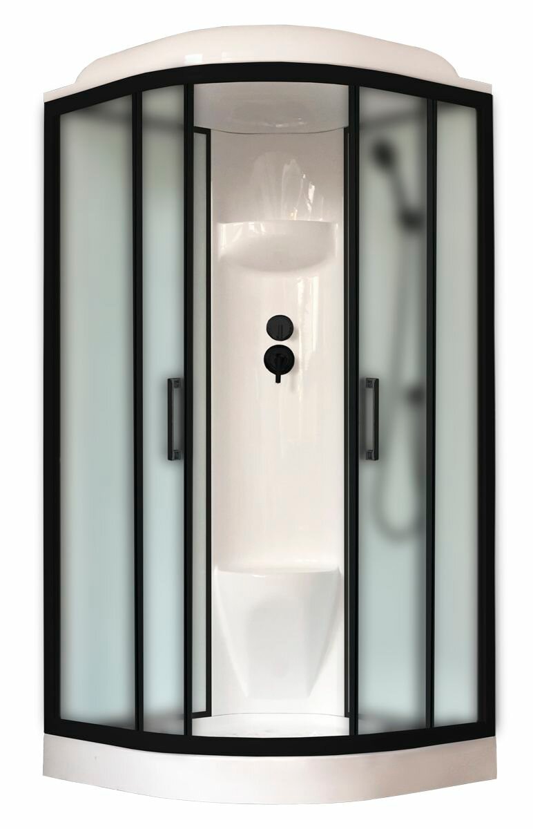 Душевая кабина Royal Bath 100HK6 100x100x217 угловая четверть круга, раздвижные двери Soft Close, стекло 6 мм закалённое матовое, низкий акриловый поддон 13 см, профиль алюминий чёрный