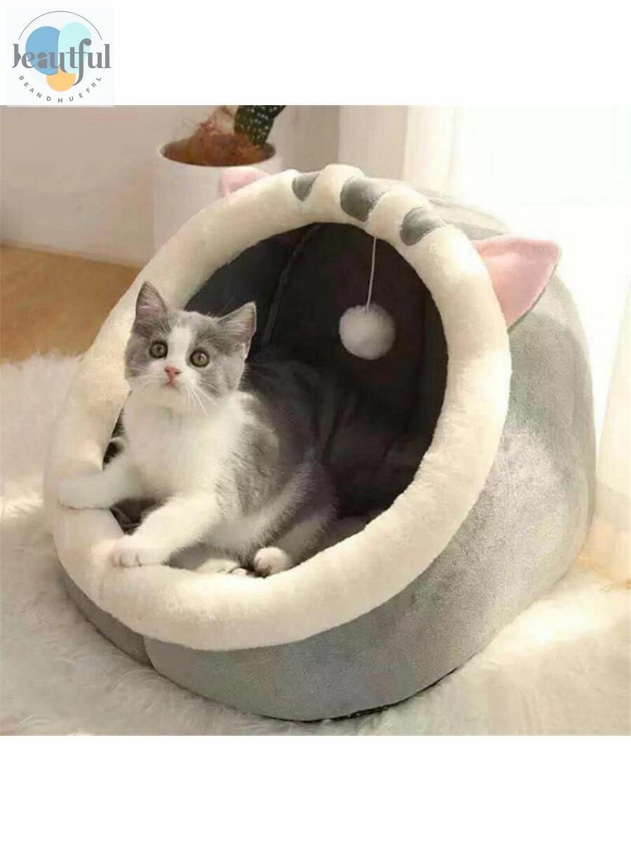 Домик для животных плюшевый, Кошачья пещера полузакрытая крытая палатка для домашних животных с подвесной игрушкой для щенка,310*300*280