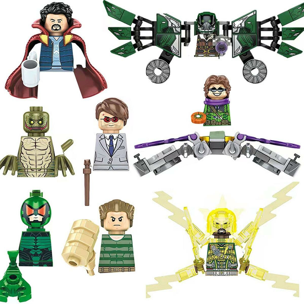 Строительные блоки серии супергероев DISNEY Доктор Электро Осьминог Паук Гвен Мистерио Майлз Моралес Ящерица Фигурка Дет