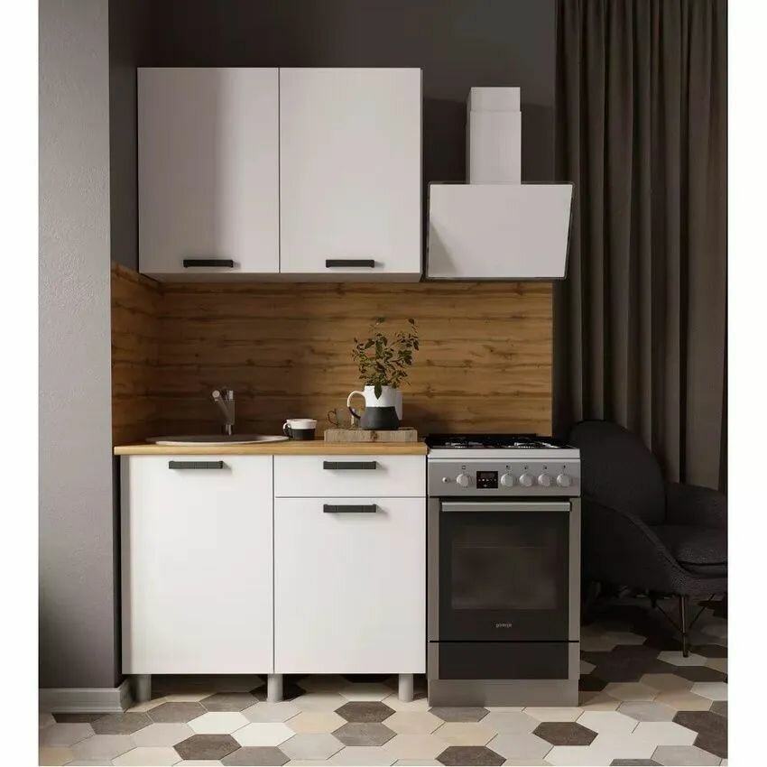 Кухонный гарнитур (кухня) Осло 1.0м , МДФ фасад Карбон Фарфор , корпус белый ЛДСП, столешница Антарес 26 мм, 1000х2160х600 тэкс