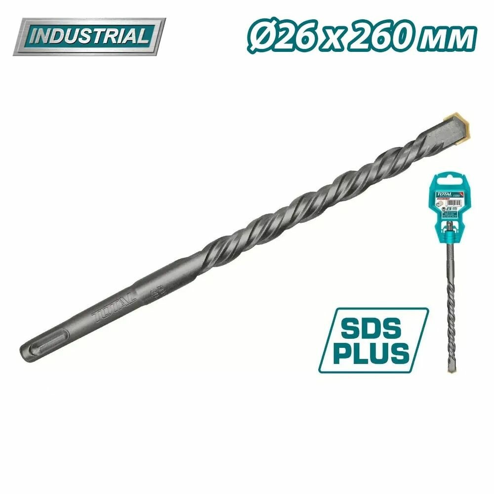 Бур по бетону, кирпичу 26 х 260 мм, SDS Plus TOTAL TAC312603
