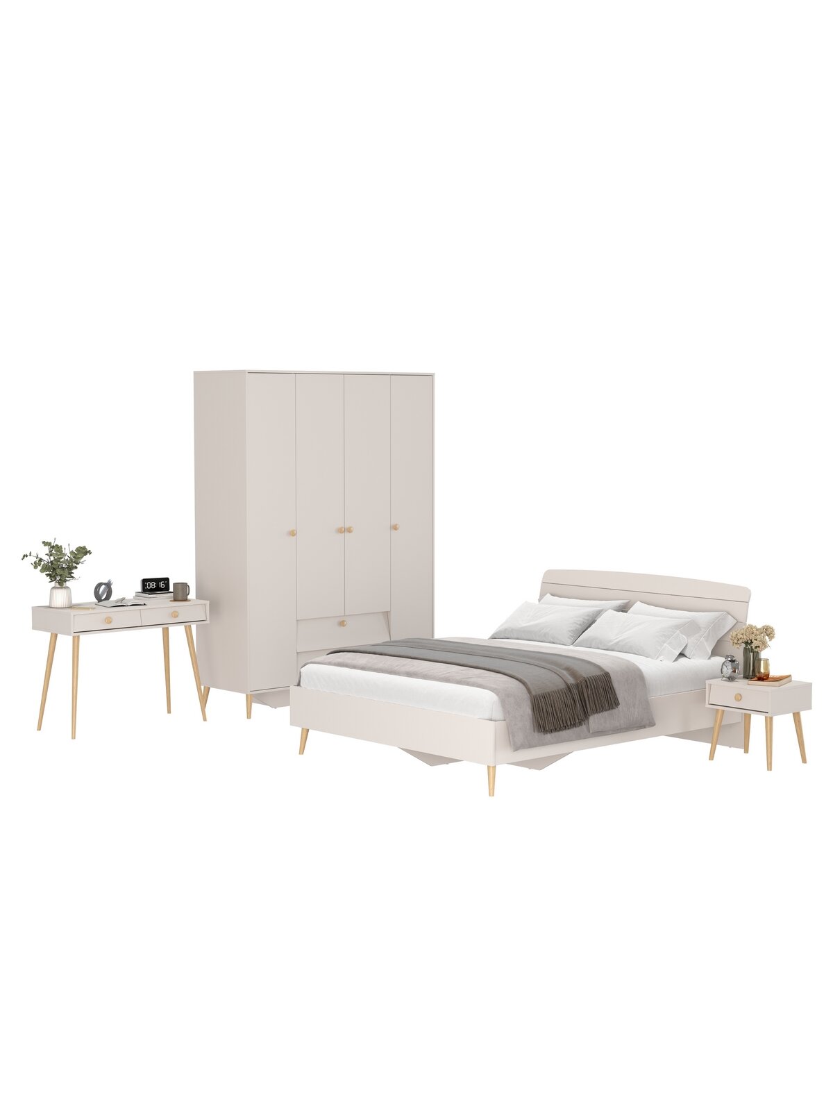 Спальня Афина спальное место 1600х2000 мм, кашемир серый, 4 предмета мебели