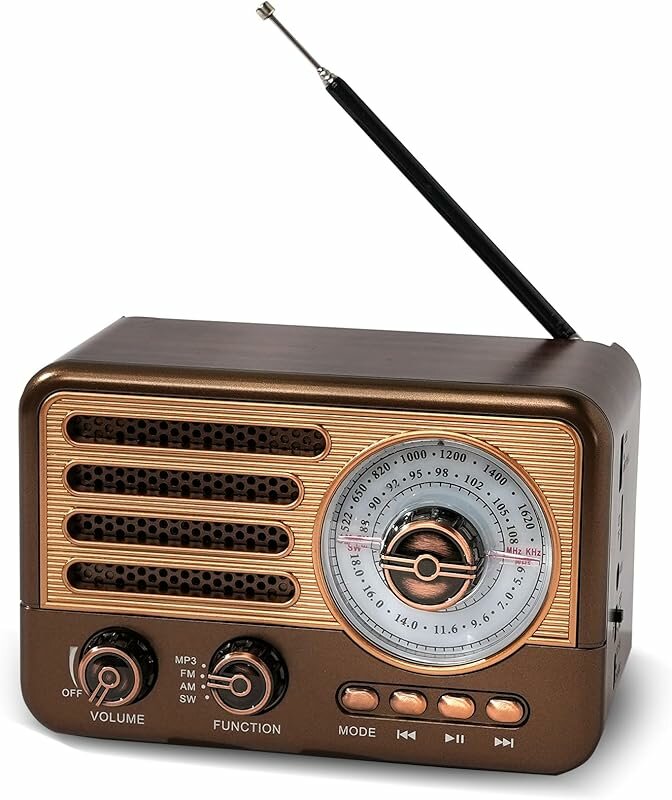 Ретро-транзисторное радио, AM FM SW, работающее на батарейках, небольшое портативное радио с литий-ионным аккумулятором емкостью 1800 мАч, поддержка TF-карты / вспомогательного / USB-MP3-плеера