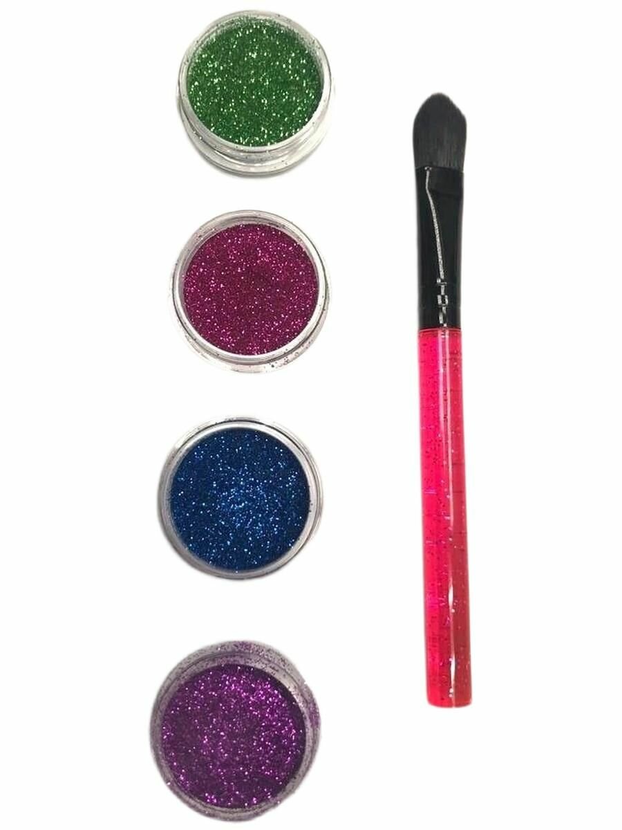 Набор блесток для блеск тату LENA PANTERA, с кисточкой, 4 баночки по 2 г