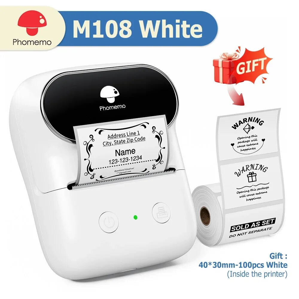 Термопринтер этикеток Phomemo M108 White Printer