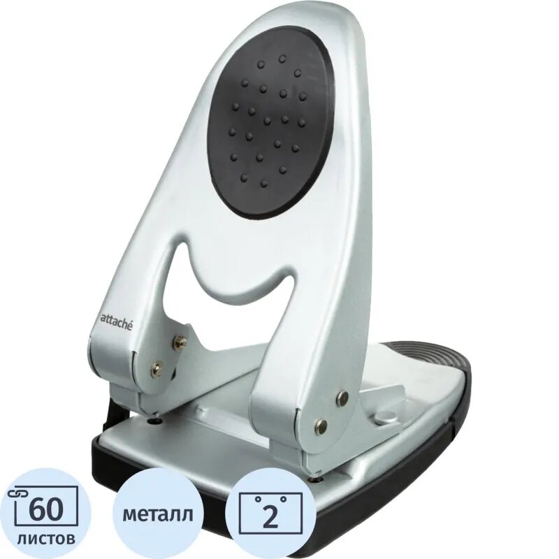Дырокол ATTACHE 6760 до 60л, металл, с лин, с рез. вставкой, серебр.