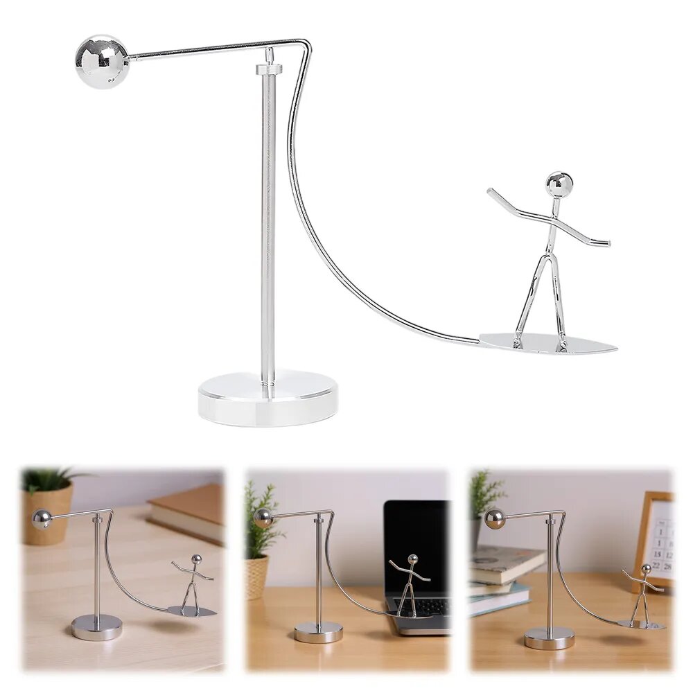 Металлический балансирующий шар с фигуркой человека на серфе, декор для стола