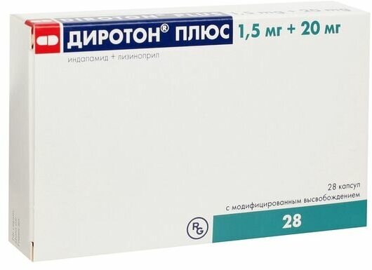 Диротон Плюс капсулы с модифицированным высвобождением 1,5мг+20мг 28шт