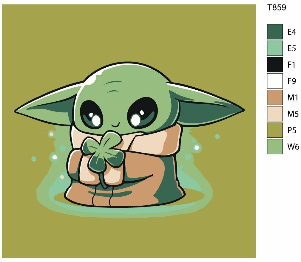 Детская картина по номерам T859 "Малыш Йода с четырехлистным клевером" 30х30