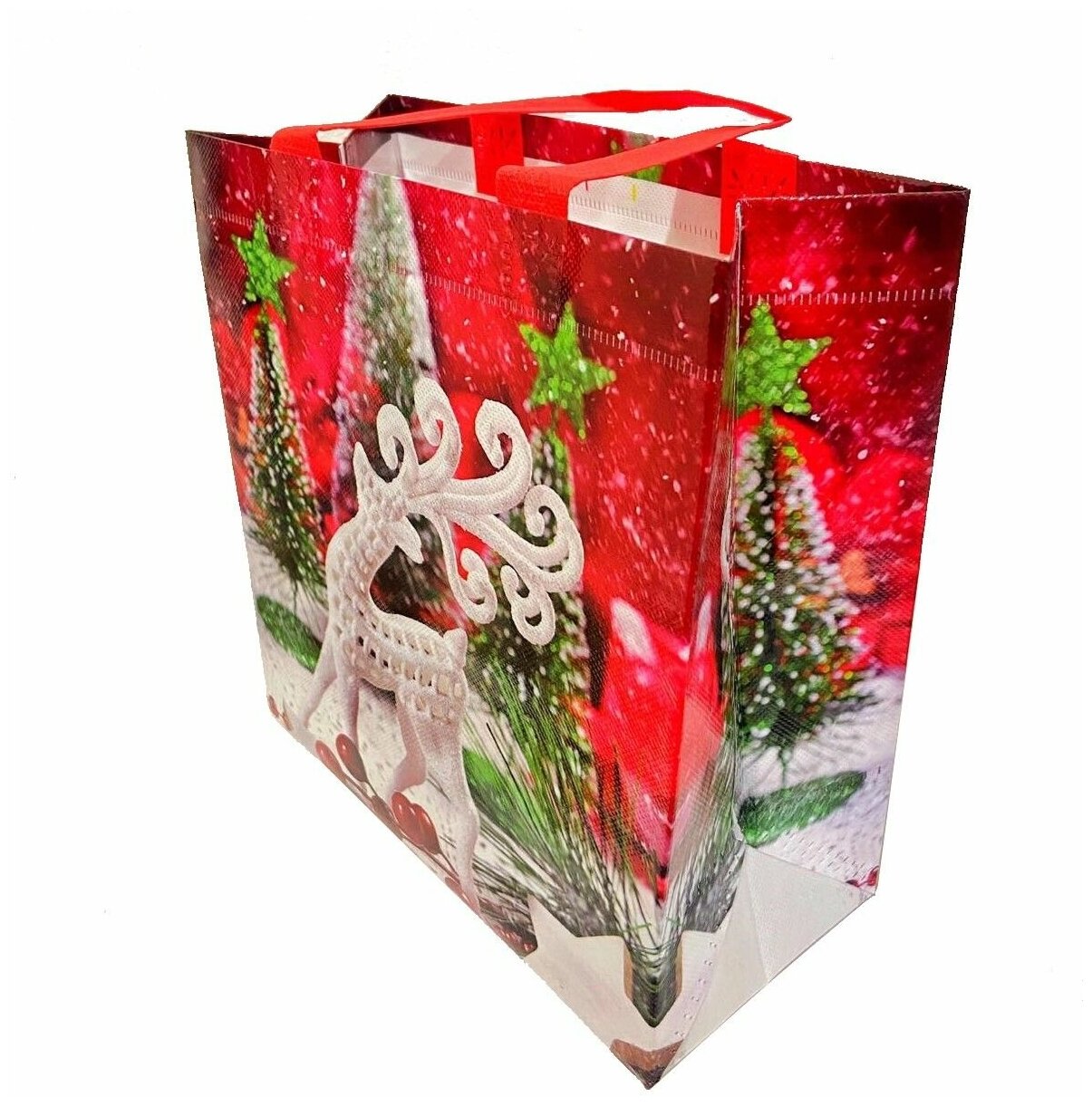 Пакет подарочный новогодний / Пакет-сумка с ручками "Олень", красный