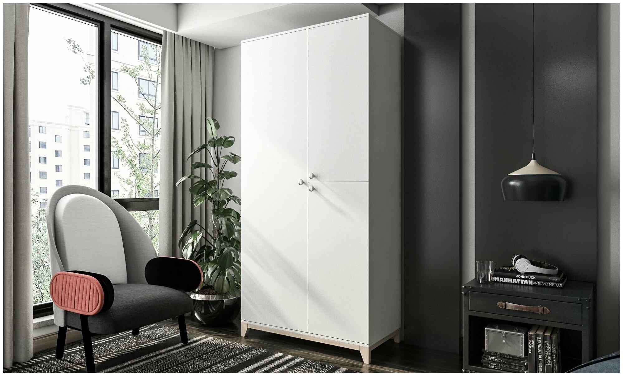 Распашной шкаф для одежды Хельга 8" 100х210х50 Белый