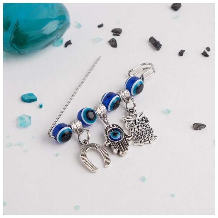 Булавка-оберег «Сова от сглаза», 6 см, цвет синий в серебре