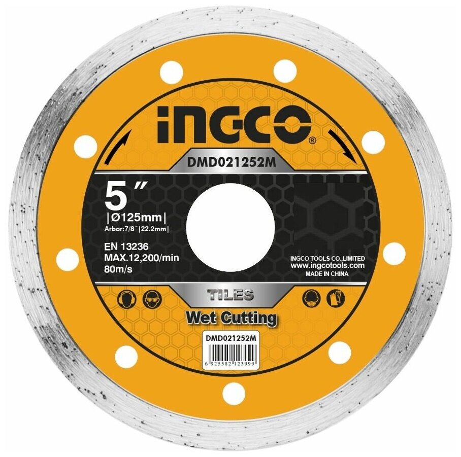 Диск алмазный сплошной по керамике 125х5х2х22 мм INGCO DMD021252M