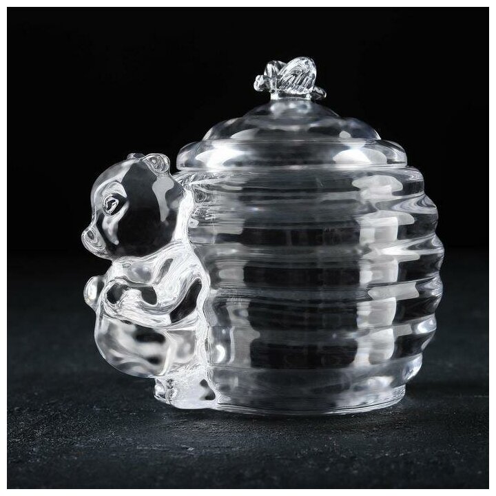 Банка для хранения меда "Медвежонок", 200 мл, медовница стеклянная, с крышкой