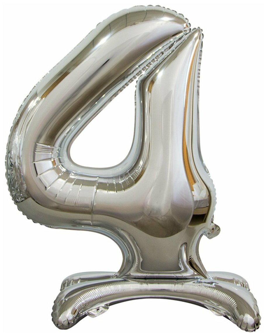 Воздушный шар фольгированный Riota Цифра 4, серебряная, на подставке, 76 см