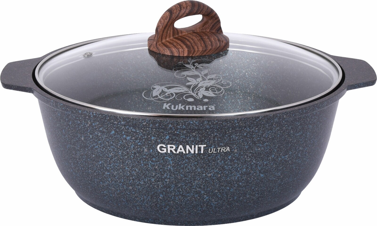 Жаровня Kukmara 4л Granit Ultra blue, стеклянная крышка 26см, литой алюминий, жгг41а