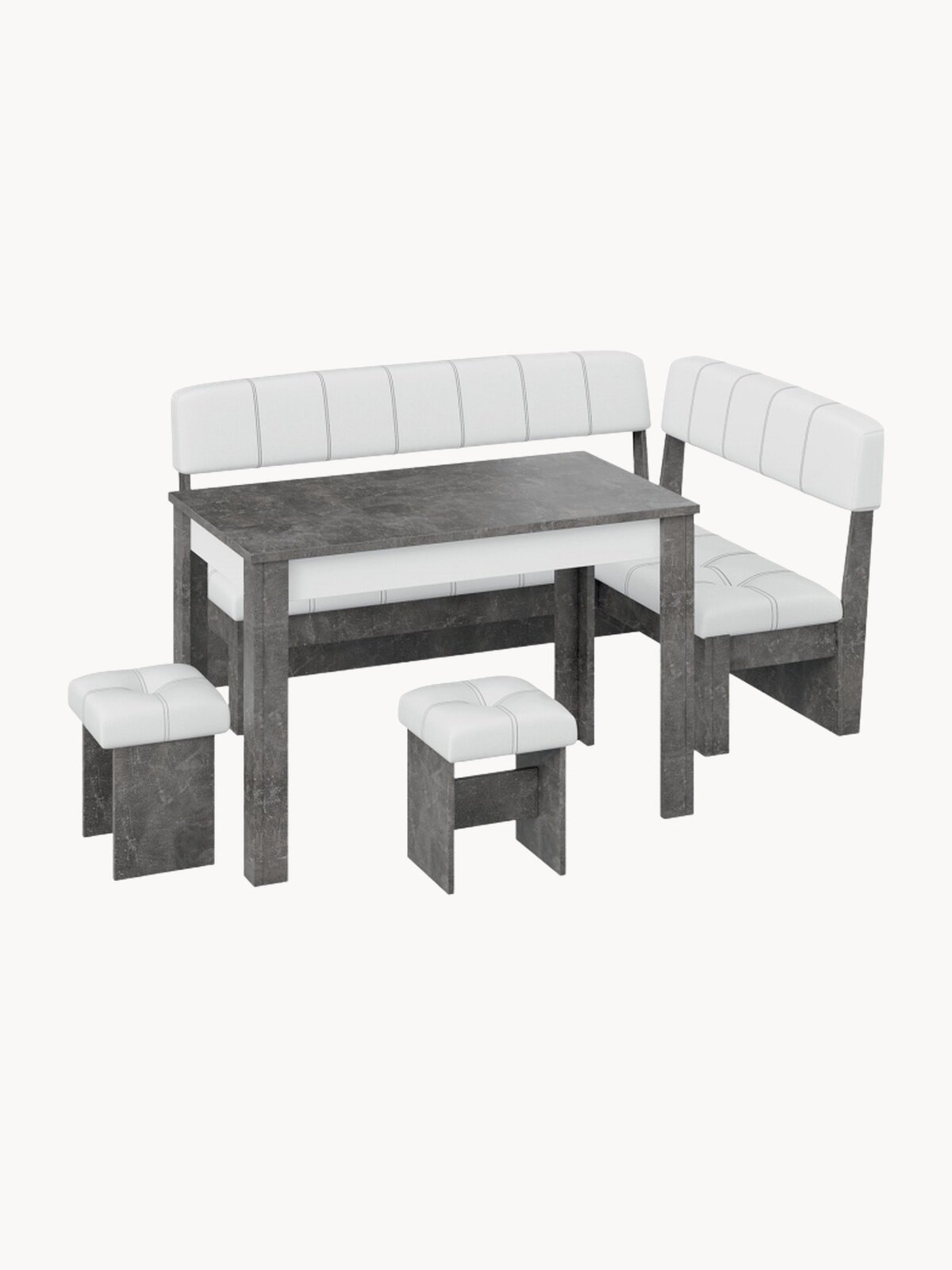 Кухонный уголок со столом и табуретами Альфа (Ателье темный/Белый кожзам)