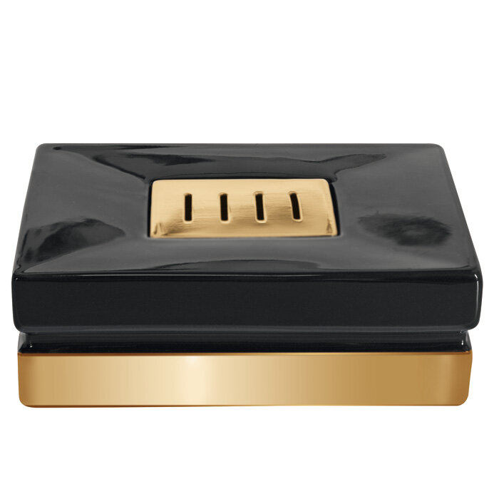 Мыльница Spirella Roma настольная, керамика, чёрный, золото 1017982