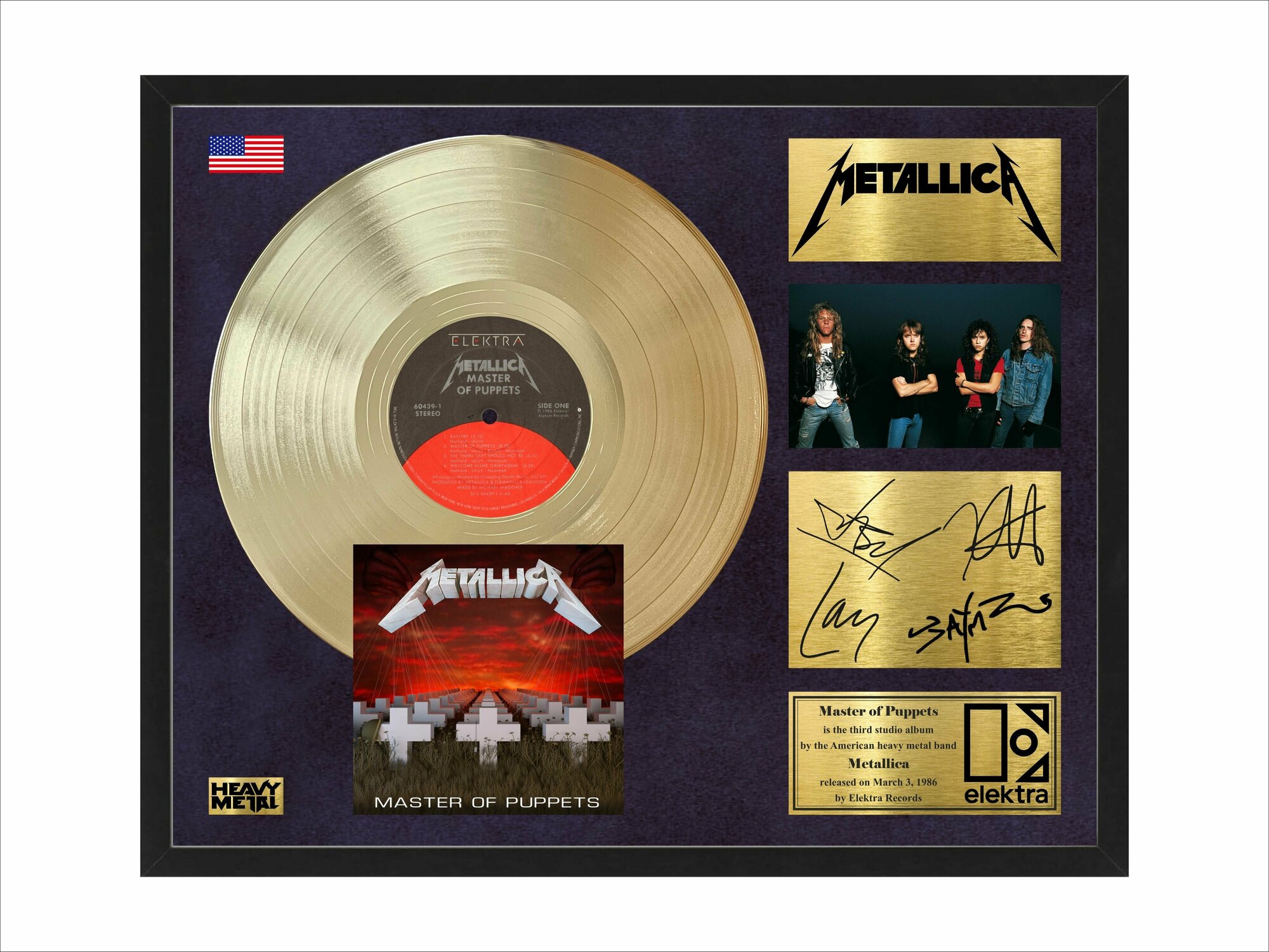 Золотой диск Metallica master of puppets в рамке
