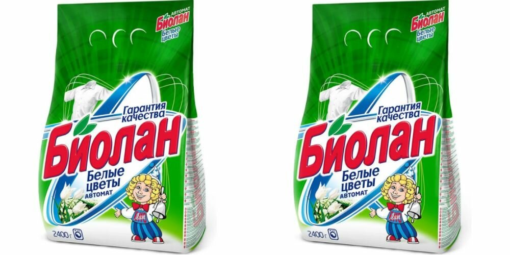Биолан Стиральный порошок Белые цветы, автомат, 2400 г, 2 уп