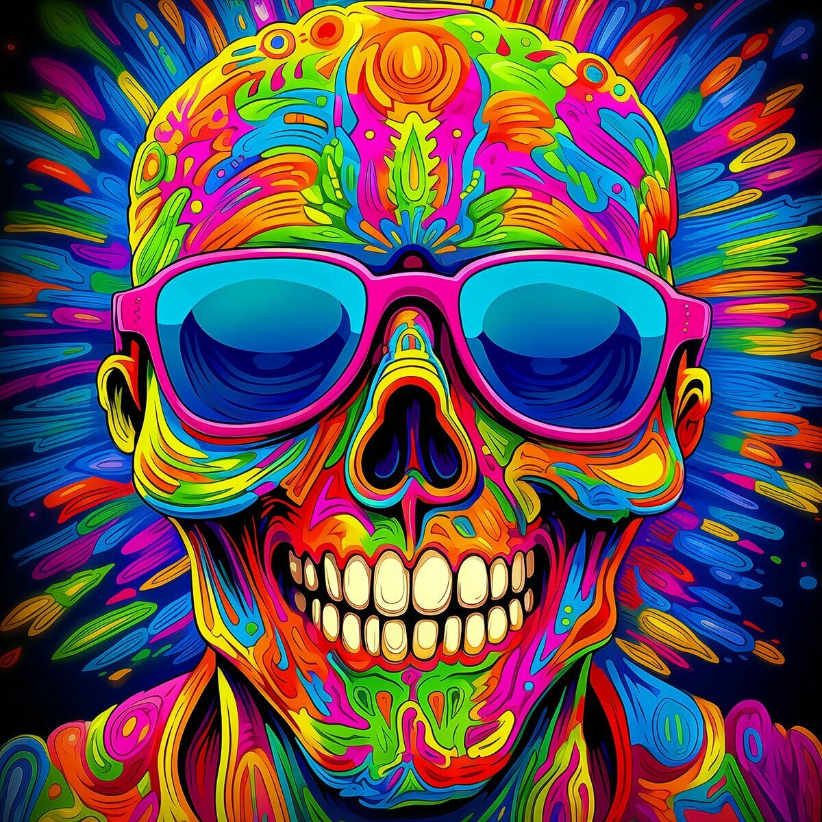 Флуоресцентный гобелен "Ecstasy of skull" - Тканевый постер фон, настенное полотно, панно для дома, стильный интерьерный арт декор, светится в UV LED неон