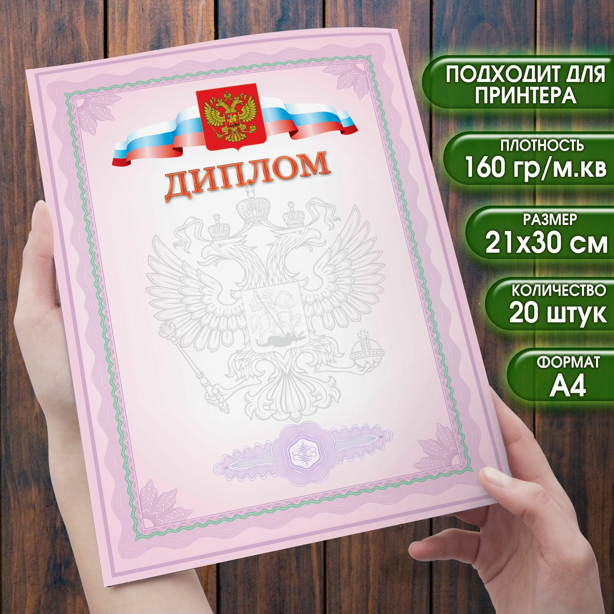 Бланк Диплом. Набор 20 штук. Размер 21х30 см. (формат А4) Бланки для принтера или рукописного заполнения. Шаблон диплома для печати.