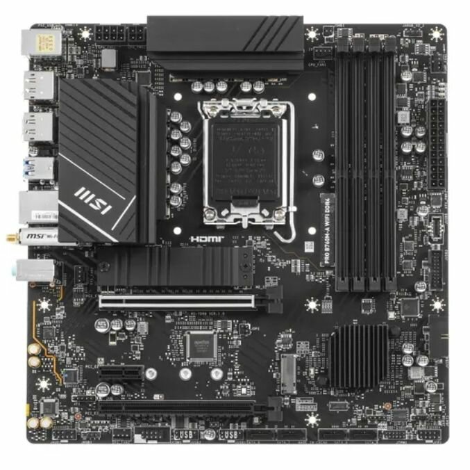 Материнская плата MSI PRO B760M-A WIFI DDR4 (PRO B760M-A WIFI DDR4) - LGA 1700, Intel B760, 4хDDR4-3200 МГц, 2хPCI-Ex16, 2хM.2, Micro-ATX