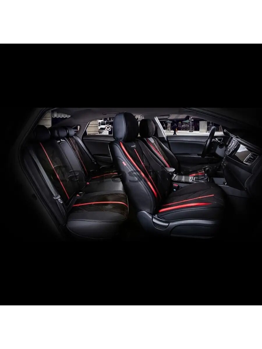 Комплект каркасных чехлов на сиденья CarFashion 5D "START PLUS", черные, вставка красная
