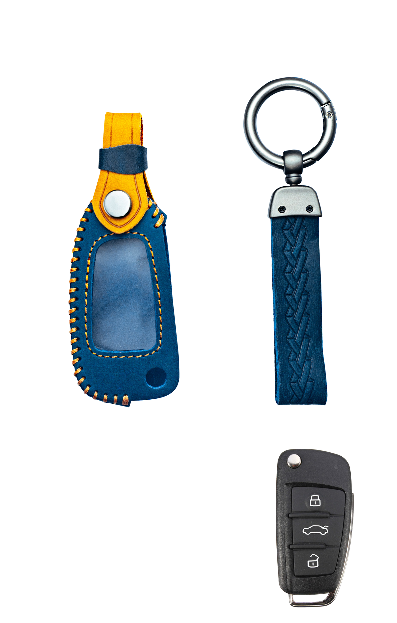 Чехол для выкидного автомобильного ключа Audi (Ауди) Цвет Синий Нить Коричневая