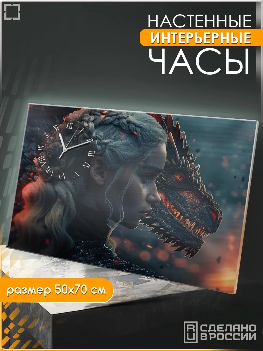 Часы УФ 50x70 с принтом кино игра престолов (карта вестероса, дом дракона, дейенерис таргариен, джон сноу) - 837