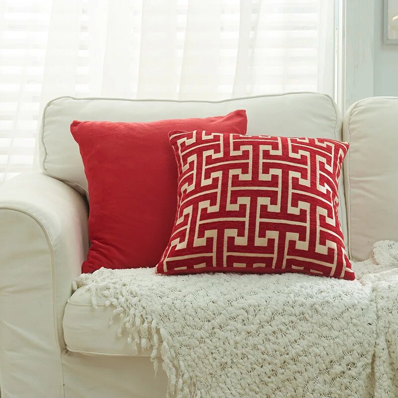 Наволочка шенилл жаккард геометрический рисунок 45x45cm 1pcs cover, Красный, jacquard red
