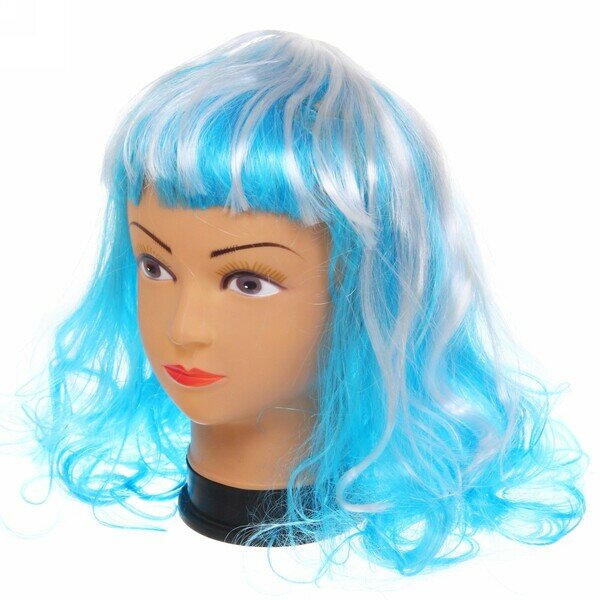 Парик карнавальный Серпантин "Мальвина" голубой с белыми прядями