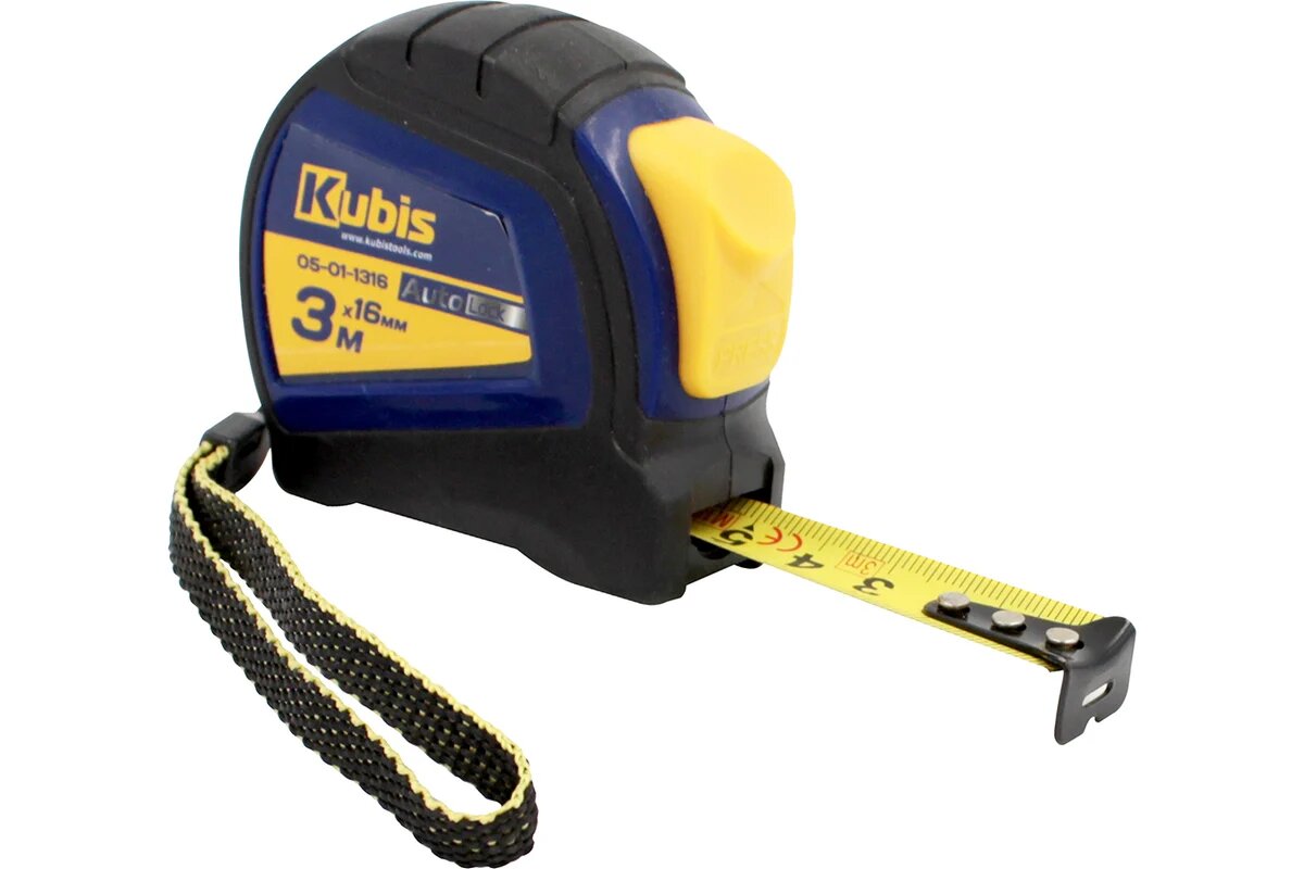 KUBIS рулетка измерительная 3 м, лента 16 мм, AutoLock, модель 05-01-1316 - прочная