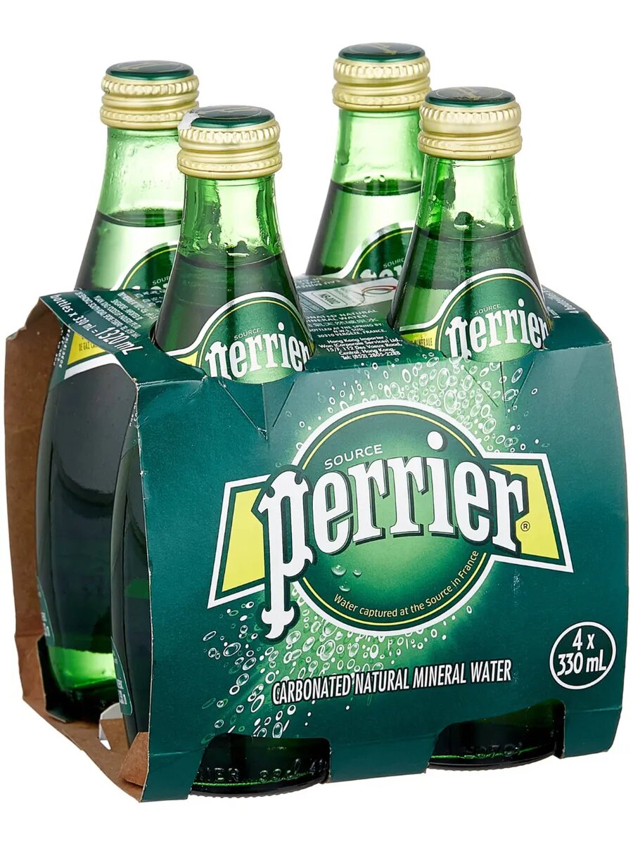 Минеральная вода Perrier 330ml, стеклянная бутылка, сильногазированный, 4 шт