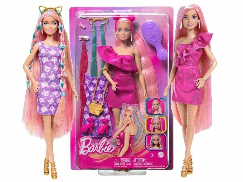Кукла Mattel Barbie Totally Hair - Кукла с длинными волосами + платье + аксессуары - Барби HKT96