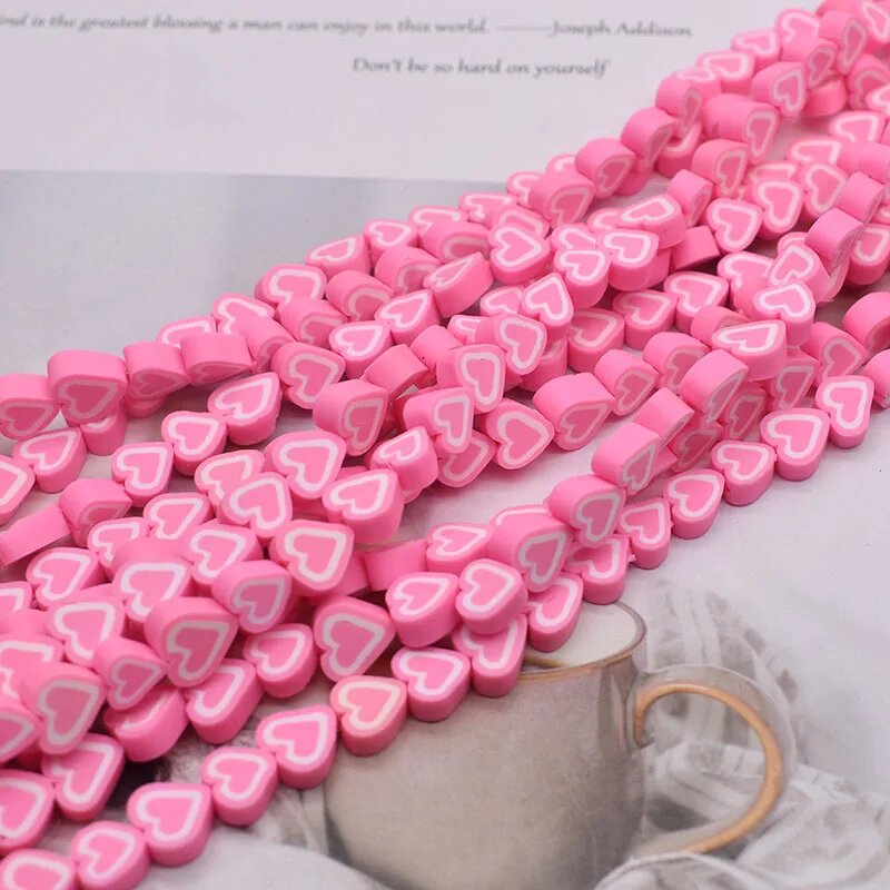 Полимерные глиняные бусины 10 мм, розовое сердце, смайлик, 30/100 шт Розовый, 30pcs lot, 34