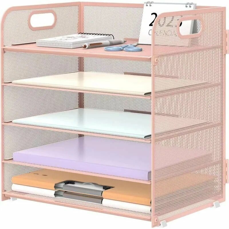 Органайзер для канцелярии 5 уровней горизонтальный, Лоток для бумаг металлический, подставка канцелярская А4