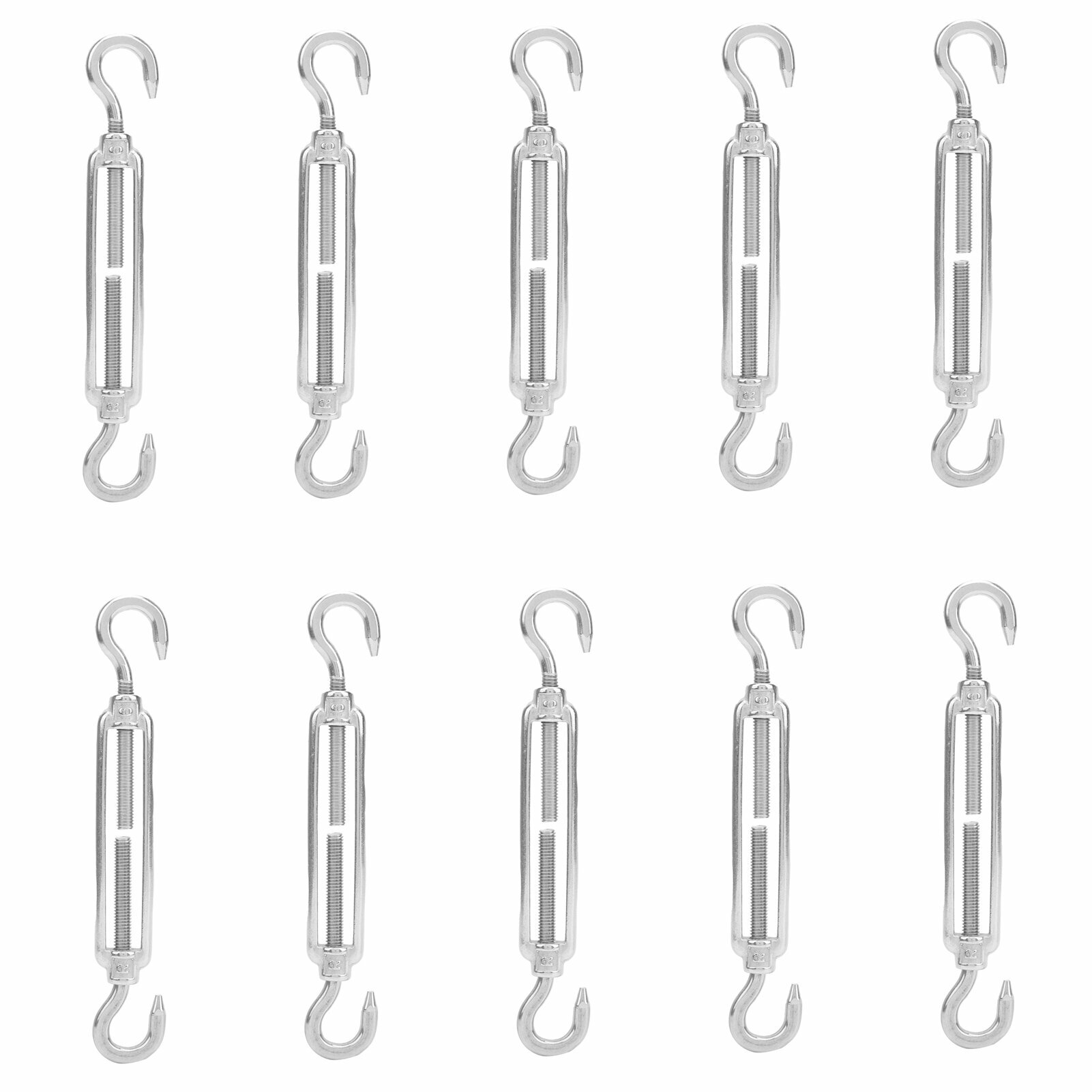 10шт. 304 Фильтр Нержавеющая Сталь Карабин и Карабин Подъемник Проволочный Тензометр M6, 304 Нержавеющая Сталь, 100кг/220.5фунтов, Применение: Натяжение и Регулировка.