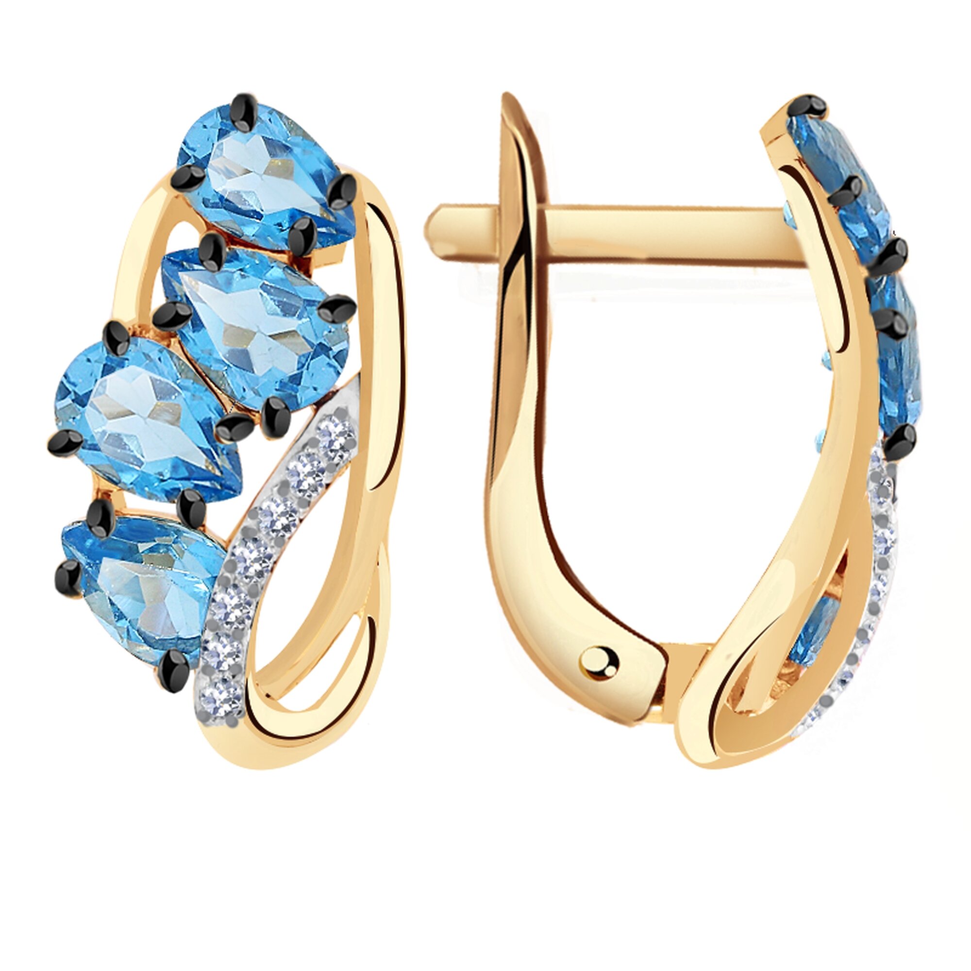 Серьги, красное золото, 585 проба, фианит, топаз